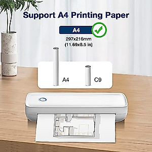 Portable Printers Wireless for Travel, Inkless Thermal Printer Supports A4 Paper (8.3"*11.7") for Mobile Monochrome Prints, Bluetooth Smart Printer Compatible with Android iOS Phones & Laptops