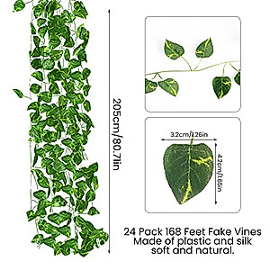 GTIDEA Fake Vines 24 Strands 168 Feet Artificial Ivy Garland Fake Ivy Leaves Hanging Plants Backdrop for Home Bedroom Jungle Theme Party Garden Outdoor Wedding Wall Room Decor