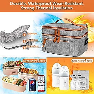 Tesuko Double-Layer Breast Pump Bag for Elvie, Willow Pumps and Medela Pump in Style, Pumping Bag with 2 Removable Dividers to Store Breast Pump, Baby Bottles and Pump Parts (Grey)