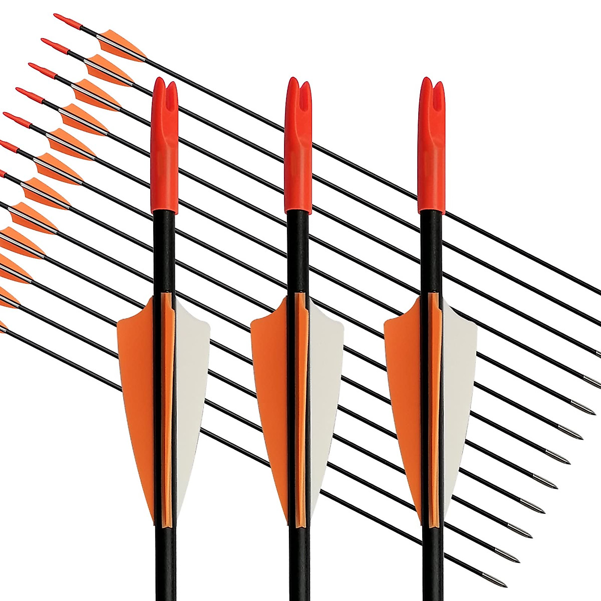 e5e10 31" Fiberglass Arrows Archery Training Practice Target Arrows with Durable Shaft Blunt Tip for Kids Youth or Beginners for Recurve Bow Long Bow (Orange and White)