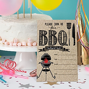 UDNADKEX BBQ Party Invitations with Envelopes, Summer Barbecue Cookout Party Invite Cards, Backyard BBQ Invites for Housewarming Birthday Party, 4"x6" Set of 20