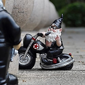 Jy.Cozy Funny Gnome Garden Statue,Black Motorcycle Biker Gnome,Smoking Gnome Figurine,Outdoor Garden Patio Lawn Decor,Resin Gnome Ornament Gift