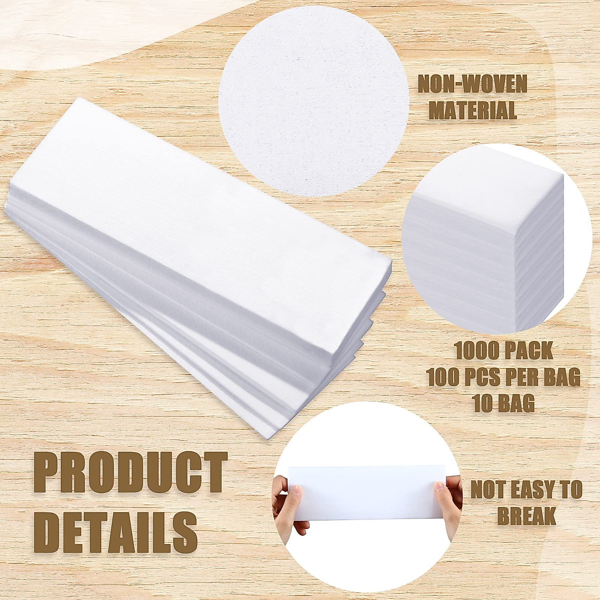1000 Pcs Wax Strips Non Woven Waxing Strips Hair Removal Wax Strips Skin Body Facial Hair Removal Bikini Wax Strip Paper for Women Men Arms Legs Underarm Hair Eyebrow Armpit (White)