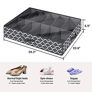 Shoe Organizer Under Bed, Shoes Storage Containers Box (Fit 12 Pairs) with Sturdy and Breathable Materials for Sneakers,Clothes, Toys, Great Space Saver for Your Closet, Gray with Lantern Pattern