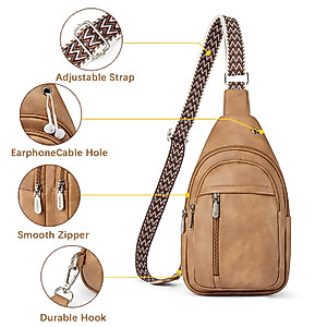 BOSTANTEN Sling Bag Cross Body Bag Trendy Leather Crossbody Purse Chest Bag with Adjustable Guitar Strap for Travel, Camel Brown