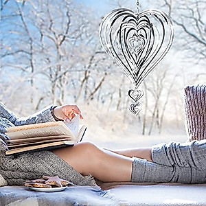 Chitidr 3D Stainless Steel Wind Spinner Beating Heart Wind Spinner Flowing-Light Effect Wind Chime with 2 Pieces Mini Heart Decor for Outdoor Garden Decorations