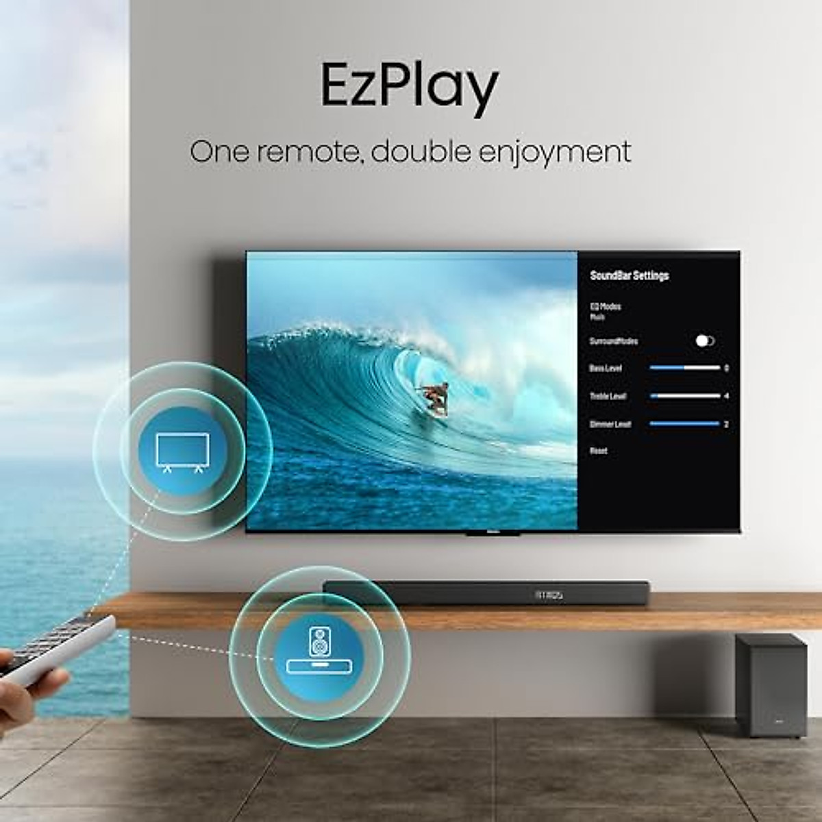 Hisense AX5125H 5.1.2Ch Sound Bar with Wireless Subwoofer, 500W, Dolby Atmos, Bluetooth 5.3, EzPlay, 4K HDMI Pass Through, Roku TV Ready, DTS:X, HDMI/AUX/ARC/Optical/USB, 7 EQ Modes