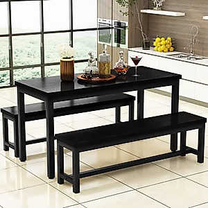 AWQM Dining Room Table Set, Kitchen Table Set with 2 Benches, Ideal for Home, Kitchen and Dining Room, Breakfast Table of 43.3x23.6x28.5 inches, Benches of 38.5x11.8x17.5 inches, Black