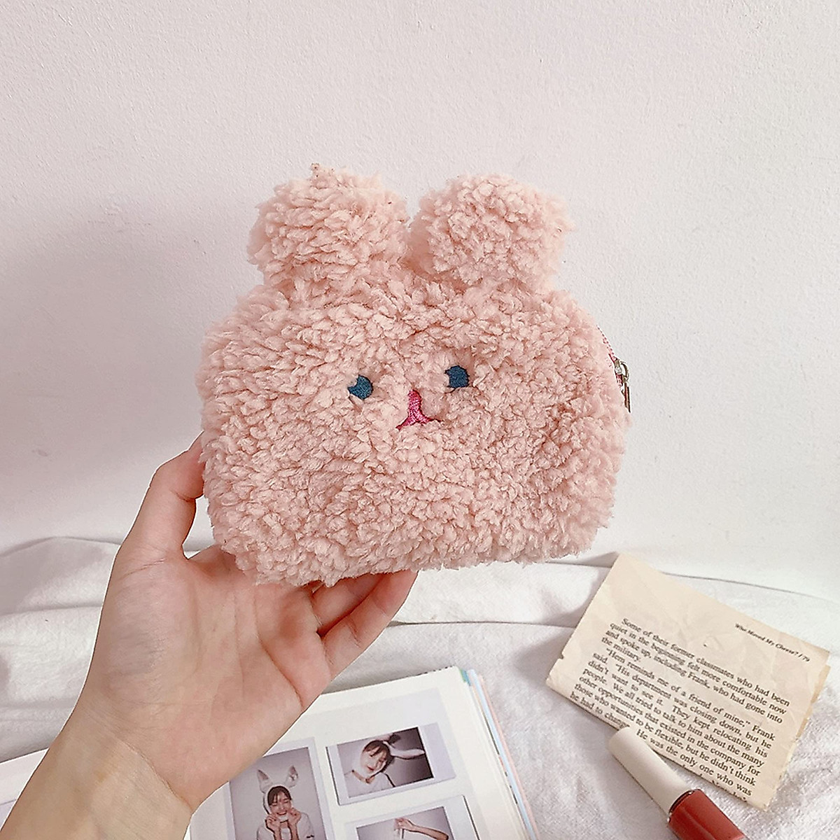 FIDA&MOON Fida&Moon Girls Cute Rabbit Coin Purse Fluffy Mini Cosmetic Wallet with Zipper