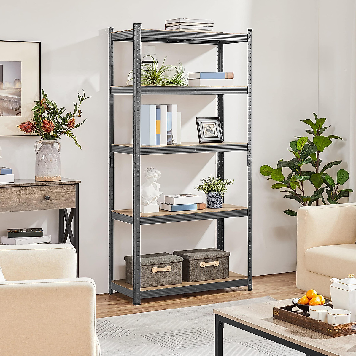 Yaheetech Standing Shelf Units, 5 Tier Storage Shelf, Heavy Duty Shelving, Adjustable Garage Shelves, Utility Rack Shelf Unit, Basement Warehouse Shed, 35.5″L × 16″W × 71"H - Dark Gray