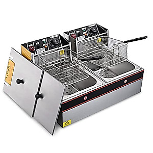 WeChef Large Commercial Deep Fryer 5000W 24L Stainless Steel Electric Countertop Restaurant Equipment Dual Tank Basket