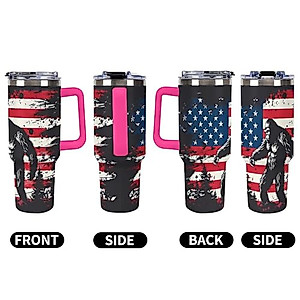 Bigfoot And American Flag Insulated Tumbler with Lid And Straw Stainless Steel Travel Coffee Mug 40oz Light Rose Red-style