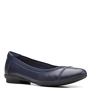 Clarks Women's Sara Bay Ballet Flat, Navy Leather, 5