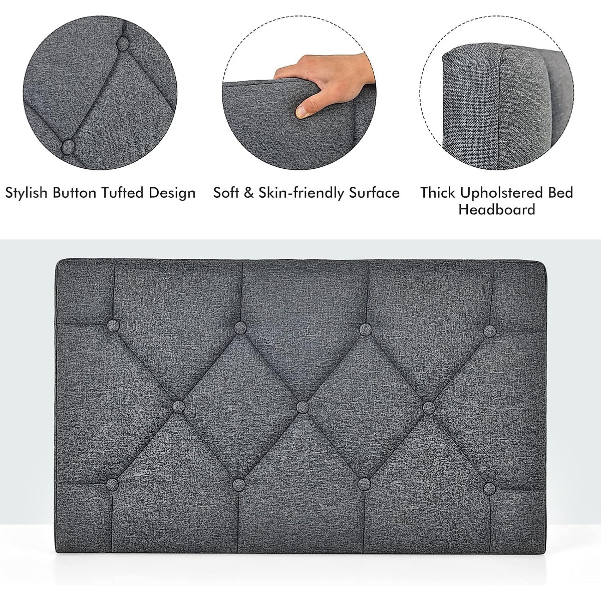 HOMGX Upholstered Twin/Twin XL Headboard, Linen Tufted Button Headboard for Bedroom & Guest Room, Wall-Mounted Single Headboard, Includes Connecting Device