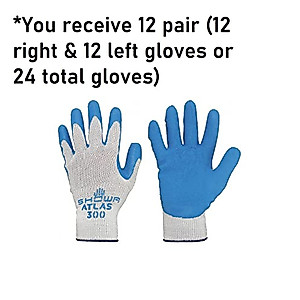 SHOWA Atlas 300 Natural Latex Palm Coated General Purpose Work Glove, Blue, Large (Pack of 12 Pair)