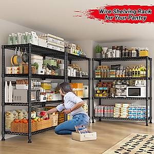 REIBII 4-Tier Storage Shelves Wire Shelving Units and Storage Metal Shelves Adjustable Garage Shelving Heavy Duty Wire Shelf Pantry Shelves for Storage Greenhouse Shelves, 2 Pack 35.5''W*14''D*59''H