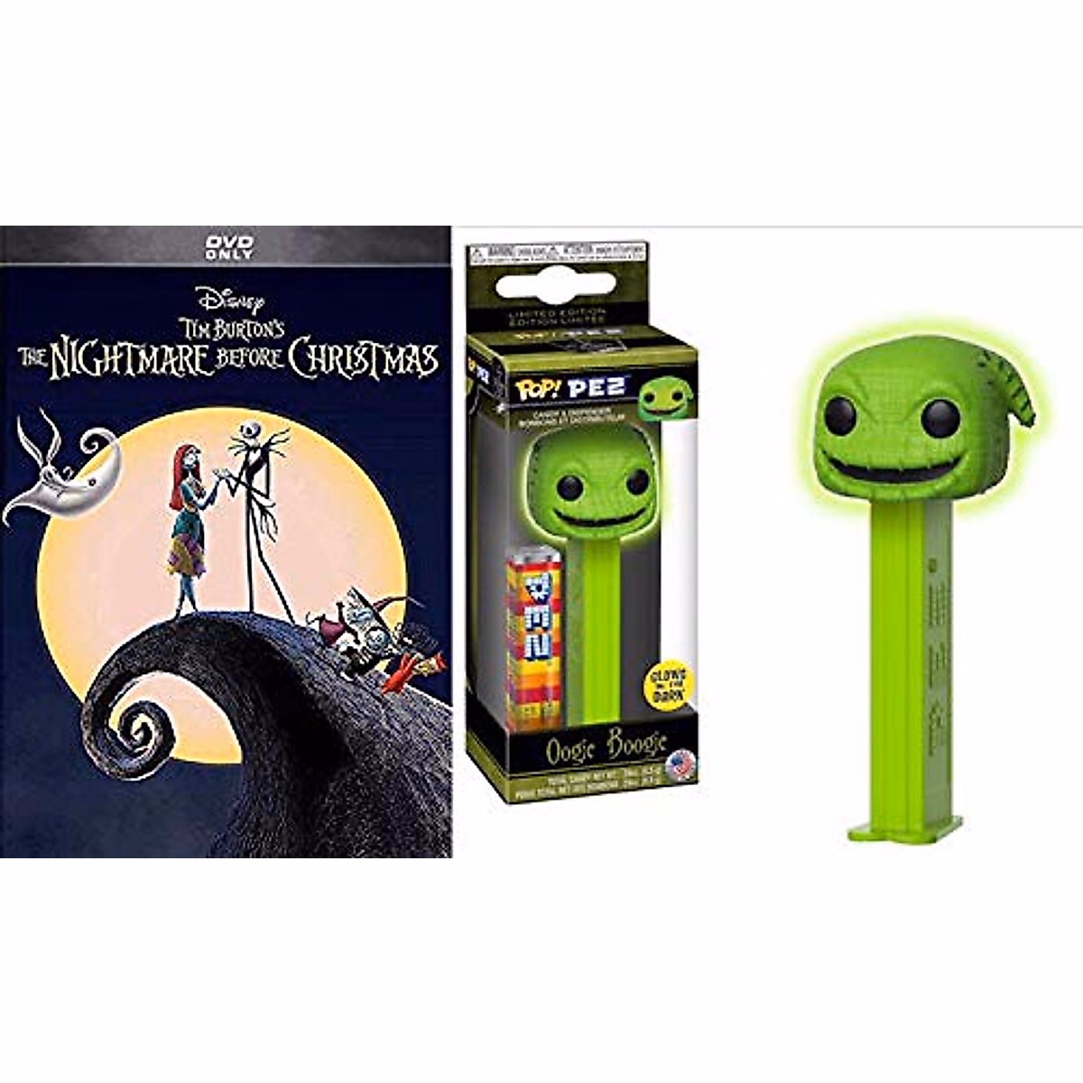 Oh That Bad Oggie Boggie Bundle - Nightmare Before Christmas DVD + Funko POP! Pez Glow In the Dark OOGIE BOOGIE (figure with candy) 2 Item Bundle