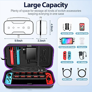 Switch OLED Carrying Case Compatible with Nintendo Switch/OLED Model, Portable Switch Travel Carry Case Fit for Joy-Con and Adapter, Hard Shell Protective Switch Pouch Case with 20 Games, Purple