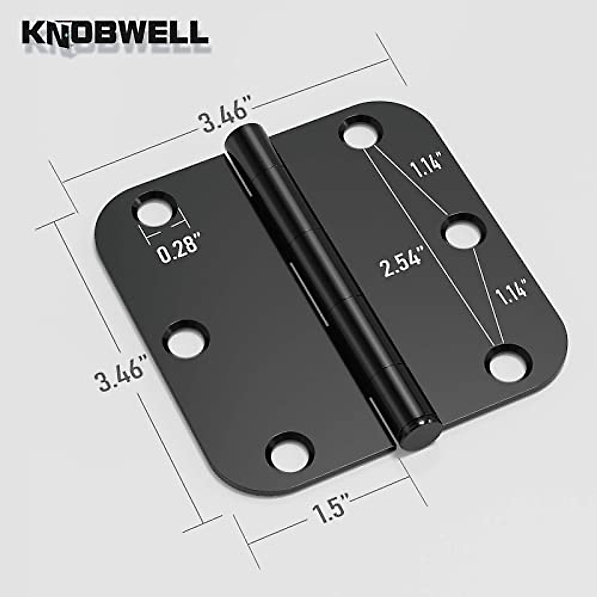 KNOBWELL 36 Pack Door Hinges Black Matte 3.5 inch 5/8 Radius, 3.5" x 3.5" Heavy Duty Hinges for Doors Interior Exterior