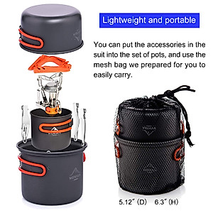 Widesea 8pcs Camping Cookware Mess Kit with Lightweight Pot Pan Stove and Tank Bracket, Fork Knife Spoon Kit for Backpacking, Outdoor Camping Hiking and Picnic