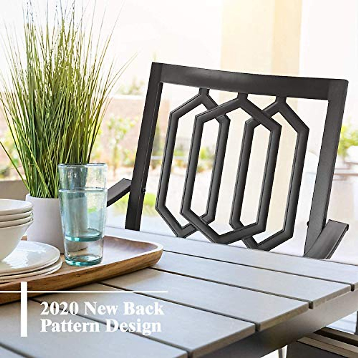 PHI VILLA 7-Piece Outdoor Furniture Dining Set, 1 Rectangle 60"x 37" Large Umbrella Table, 6 Swivel Chairs Furniture Set for Outdoor Garden Lawn Pool Metal Frame Easy to Care Weather Resistant