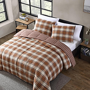Eddie Bauer - King Duvet Cover Set, Reversible Cotton Bedding with Matching Shams, Stylish Home Decor for All Seasons (Edgewood Red, King)