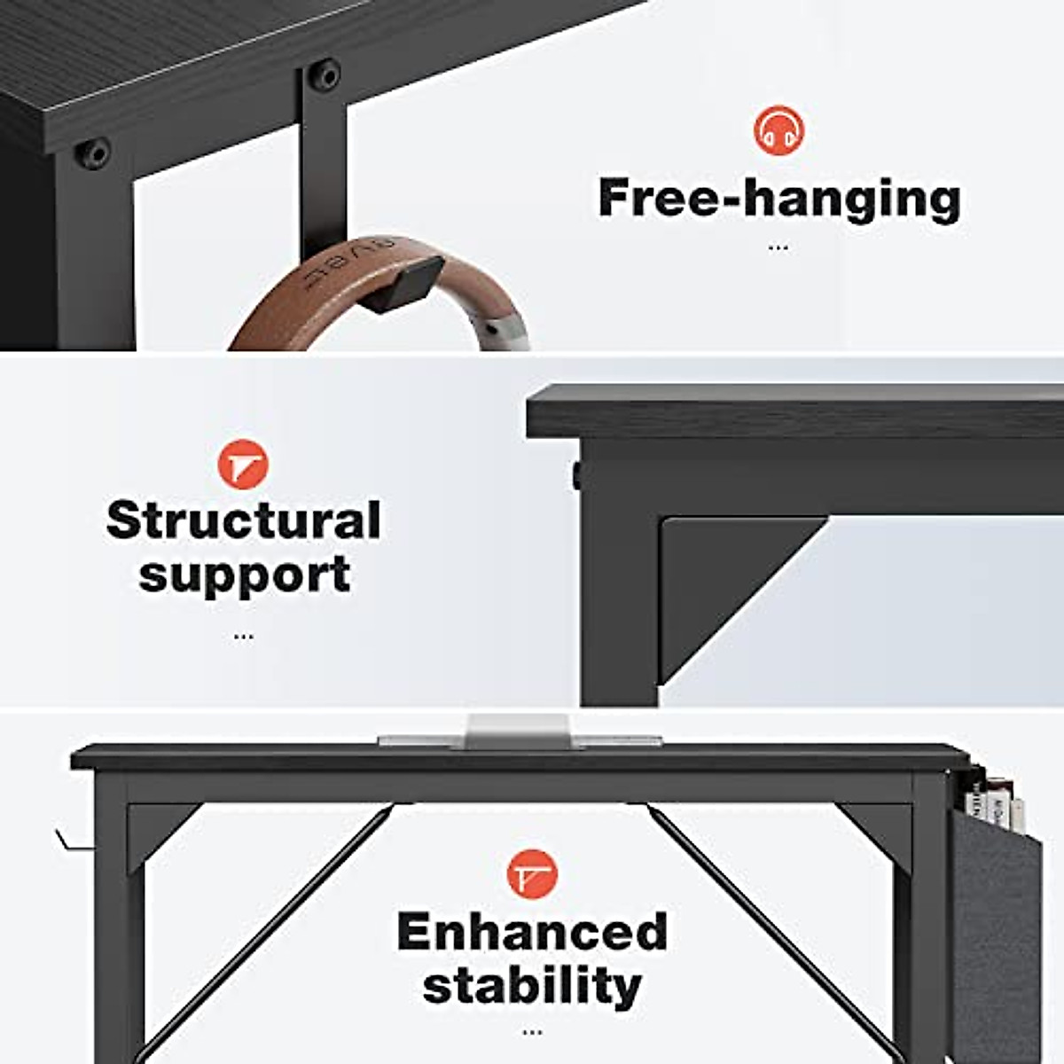 OLIXIS Computer Small Desk 32 Inch Home Office Writing Study Work Storage Bag Headphone Hooks Simple Modern Wood Kids Student Table