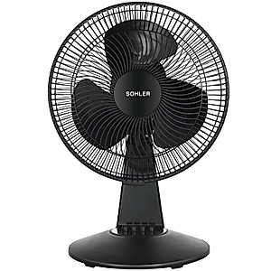 SOHLER Table Fan 12-Inch Oscillating Table Fan Small Portable Electric Plug-In Desk Fan 3-Speeds Adjustable Tilt Head for Bedroom and Office Black