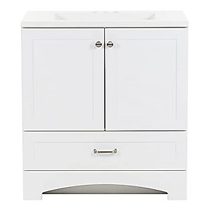Spring Mill Cabinets Emlyn 30 Inch Bathroom Vanity with White Single Sink Top, 2-Door Cabinet, 1 Drawer, 30.5" W x 18.75" D x 32.89" H, White