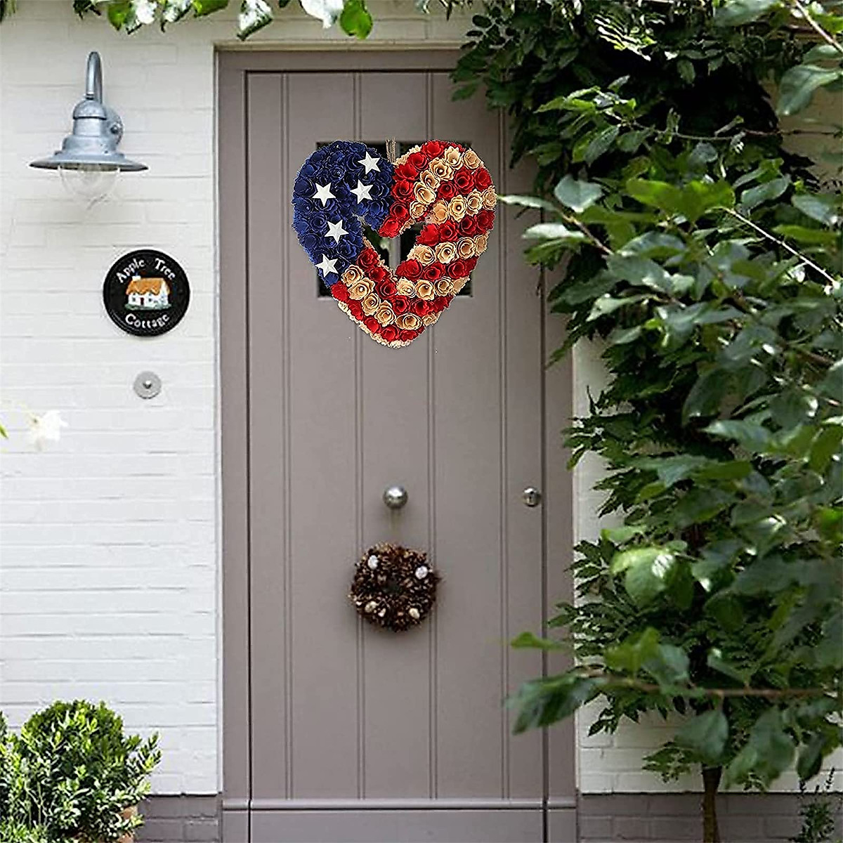 Patriotic Independence Day Wreath American Front Door Wreath 4th of July Wreath Memorial Day Wreath Handmade Hanging Wreath Red White and Blue Flag Day Wreath Veteran's Day Garden Home Decor (E)