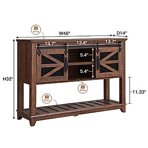 OKD Entryway Table w/Sliding Barn Doors, 46'' Farmhouse & Industrial Console Table with Storage, Rustic Sofa Table w/Adjustable Shelf & Open Shelf for Entryway, Hallway, Livingroom, Reclaimed Barnwood