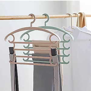 Pants Hanger 3Pk Space Saving Multi Functional Clothes Hanger 4 Layer Closet Organizer for Trousers Scarves… (Green)