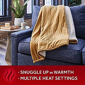 Sunbeam Royal Mink Sherpa Honey Heated Personal Throw / Blanket, Cozy-Warm, Adjustable Heat Settings