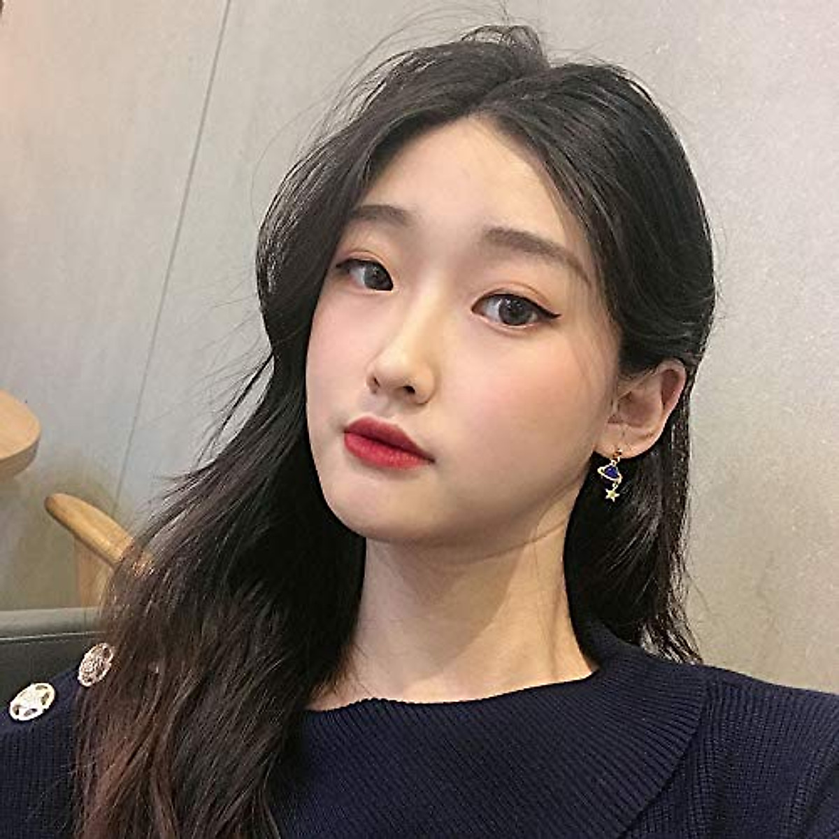 Creative Cartoon Asymmetrical Astronaut Blue Planet Stud Earrings for Women Charm Jewelry Cute Star Moon Earth Spaceman Drop Earrings (Blue)