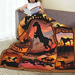 Horse Blanket Animal Print Throw Blanket, Soft Cozy Blanket Fleece Blanket Couch Blanket Bed Throw TV Blanket Horse Lovers Gifts for Girls Women Men - 40"x50"(Child)