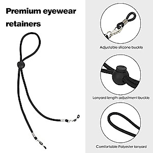 FYY Eye Glasses String Strap & Face Mask Lanyard Universal Sport Sunglasses Strap for Men Women, Anti-slip Eyeglasses Strap, Adjustable Eyewear Retainers Cord Chains Lanyards, Set of 6 Pack - Black