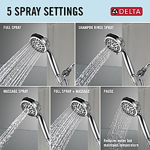 Delta Faucet 5-Setting Handheld Shower Head, Chrome Shower Head with Hose, Showerheads & Handheld Showers, Handheld Shower Heads, Detachable Shower Head, Hand Shower 1.75 GPM, Chrome 75511
