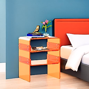 Clear Acrylic 3-Tier End Table/Nightstand – Sleek Bedside Storage with Durable Design, Perfect for Bedrooms, Living Rooms, or Modern Interiors – Ideal as a Bedside Table or Sofa Side Piece (Orange)