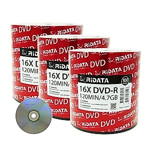 300 Pack Ridata DVD-R 16X 4.7GB 120 Min Silver Logo Top Blank Data Video Media Recordable Disc