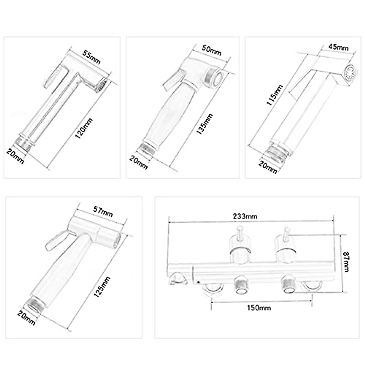 MINJING Toilet Shower Spray Mixer Set Grey Double Handle Bidet Attachment Faucet Sprayer Kit for Toilet Bifunctional Hand Held Sprayer Toilet Attachment