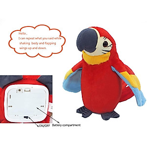 Kuchung Talking Parrot Repeat What You Say Stuffed Animal Plush Toy Macaw Funny Learning Good Electronic Record Animated Bird Shake Wings Speaking Pet Interactive Toys, Red