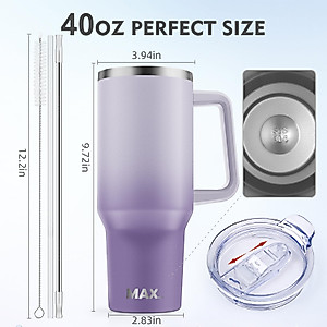 MaxBase 40 Oz Tumbler with Handle and Straw Lid, Insulated Reusable Stainless Steel Travel Mug Keeps Drinks Cold up to 34 Hours, 100% Leakproof Bottle (GradientPurple)