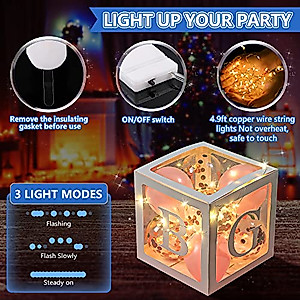 Baby Shower Balloon Box Decorations, 4 Pcs Baby Blocks Transparent Balloon Boxes with Baby Letters, 4 Pack Led Fairy String Lights and 40 Pcs Latex Balloons for Decor (Pink)