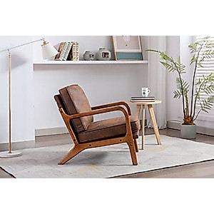 JOYBASE Lounge Arm chair, Mid Century Modern Accent Chair, Wood Frame Armchair for Living Room, Bedroom (Coffee, Microfiber)