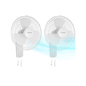 PELONIS 16’’ Wall Mount Fan with 3 Speed Settings Oscillating Household Wall Mounted Fan with Adjustable Tilt High Velocity for Garage Patios Bedroom, 2 Packs White