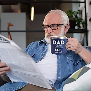 Frerdui Father Gifts Dad Insulated Tumbler Mug with Handle & Lid from Daughter Son Wife, Birthday Coffee Cup Presents, Best Ever, Husband, Men, Father-in-Law, Funny Retirement Gift - 14oz, Navy