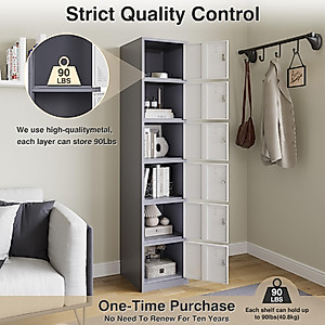 SISESOL Metal Locker Storage Cabinet with Doors and Shelves Metal Lockers with 6 Doors,71" Lockable Small Locker Storage Cabinet for Employees,School, Office, Home, Gym(White/Grey)