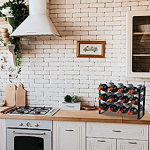 DreamiDeco 3 Tier Stackable Wine Rack, Countertop Cabinet Wine Holder Storage Shelf Free Standing Bottles Holder Organizer - Hold 12 Bottles for Kitchen Pantry Cabinet Bar (Metal, Black)