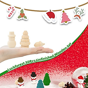 Luckforest 30Pcs Unfinished Wooden Set, Snowman Dolls Craft Christmas Tree Acorns Blank DIY Wooden Natural Wooden Xmas Tree for Crafts Arts Drawing Christmas Decor