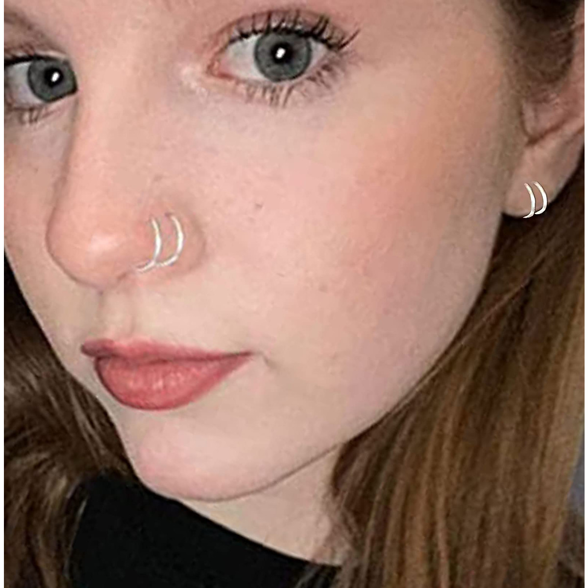 Tanreeqee 18G Double Nose Ring for Single Piercing Stainless Steel Left and Right Double Hoop Nose Ring Spiral Nose Hoops Double Nose Ring for Women Men ((G 5pcs))